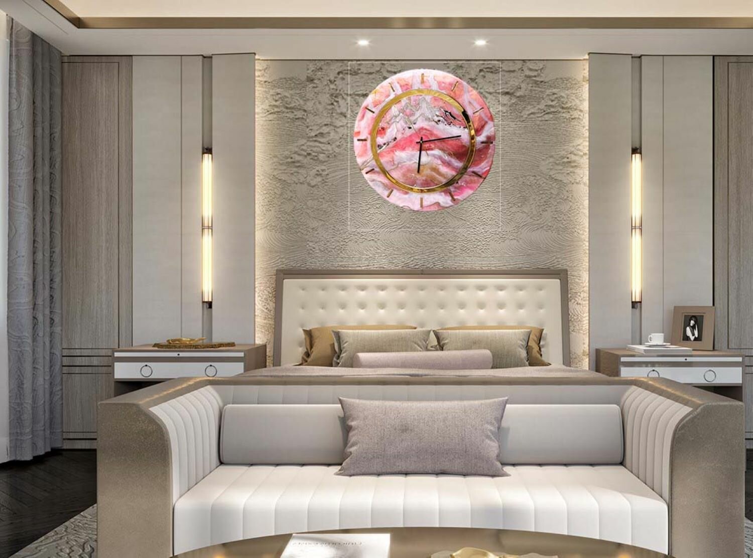 Часы настенные интерьерные "Рассвет в горах"из эпоксидной смолы диаметром 45см