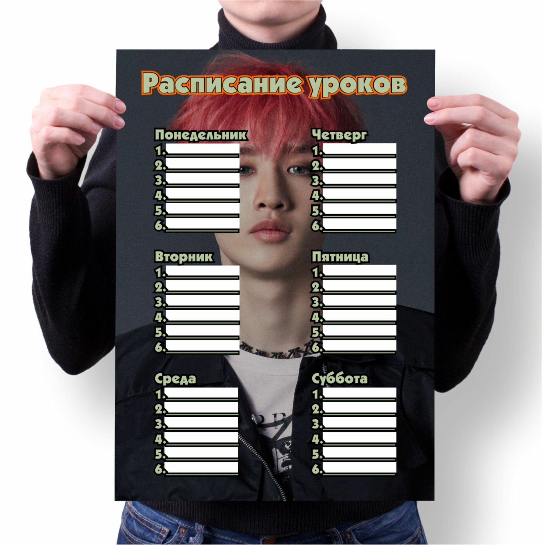 Расписание уроков формата А4, с принтом "Stray Kids"
