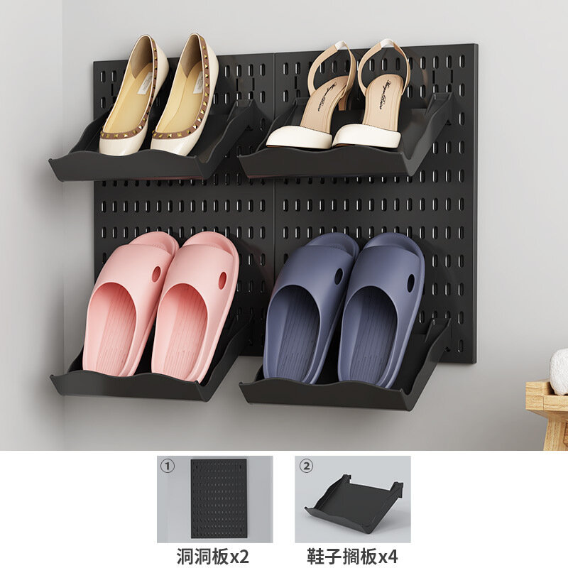 Стойка для сушки обуви "Открытый балкон", черная, 2 больших отверстия, 4 слоя