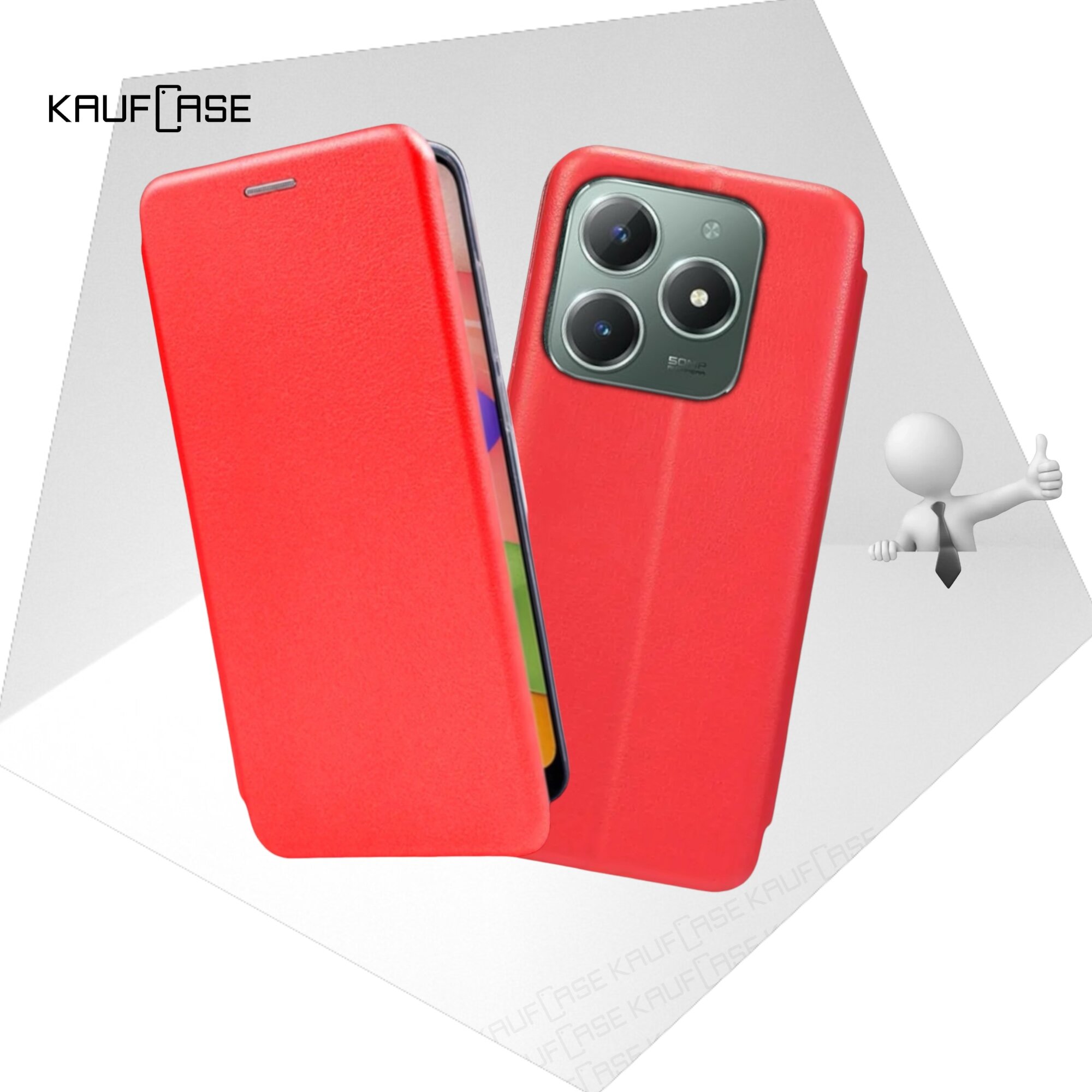 Чехол книжка для телефона Realme C61 (RMX3939)/Realme C63 (6.75"), красный. Текстура под кожу