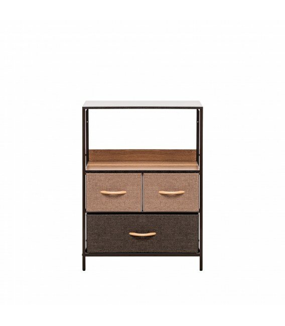 Комод Leset Локи 3 ящ, Каркас Коричневый, Бежевый/Светло-коричневый/Темно-коричневый, искусственный лён