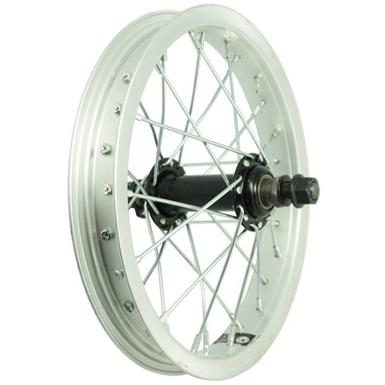 Колесо Tbs 12" переднее, обод одинарный алюм. б/пист, втулка стальная, на гайках, чёр.