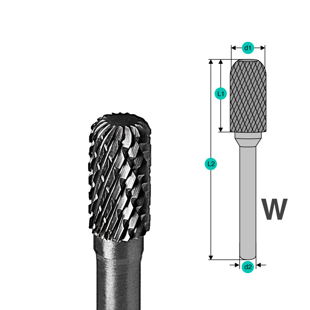 Бор-фреза твердосплавная по металлу сфероцилиндрическая с усеченным гладким торцом тип W 8x18x6 мм TORGWIN T453642