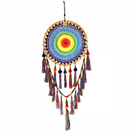 Ловец снов оберег радуга круг В ротанге WIR108-3 - счастье в дом (макраме, диаметр 41-43 см, длина 120 см.), 1 шт.