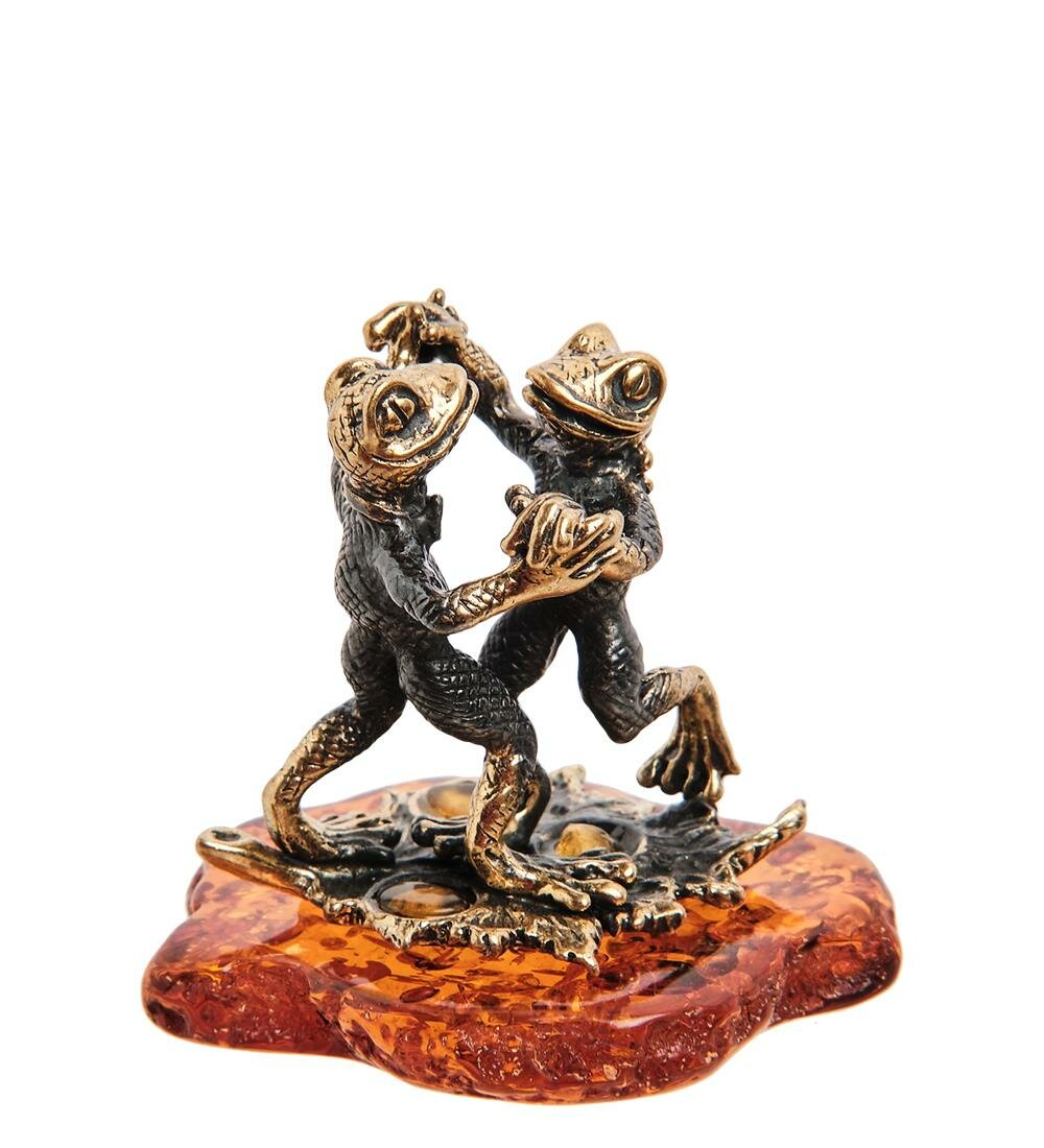 Фигурка Лягушки Вечеринка (латунь, янтарь) A2163646 Народные промыслы, бронзовый