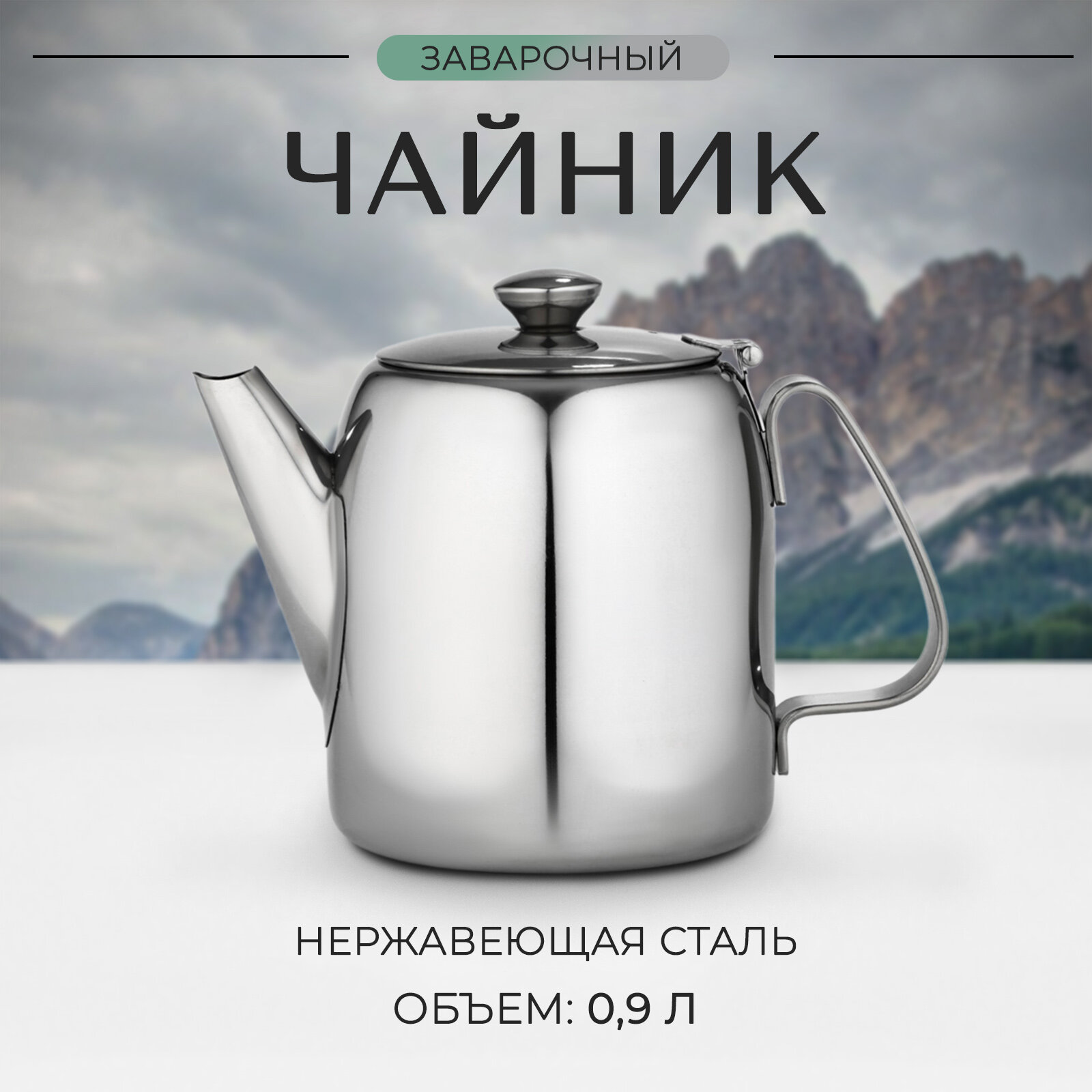 Чайник заварочный из нержавеющей стали, объем 0,9 литра