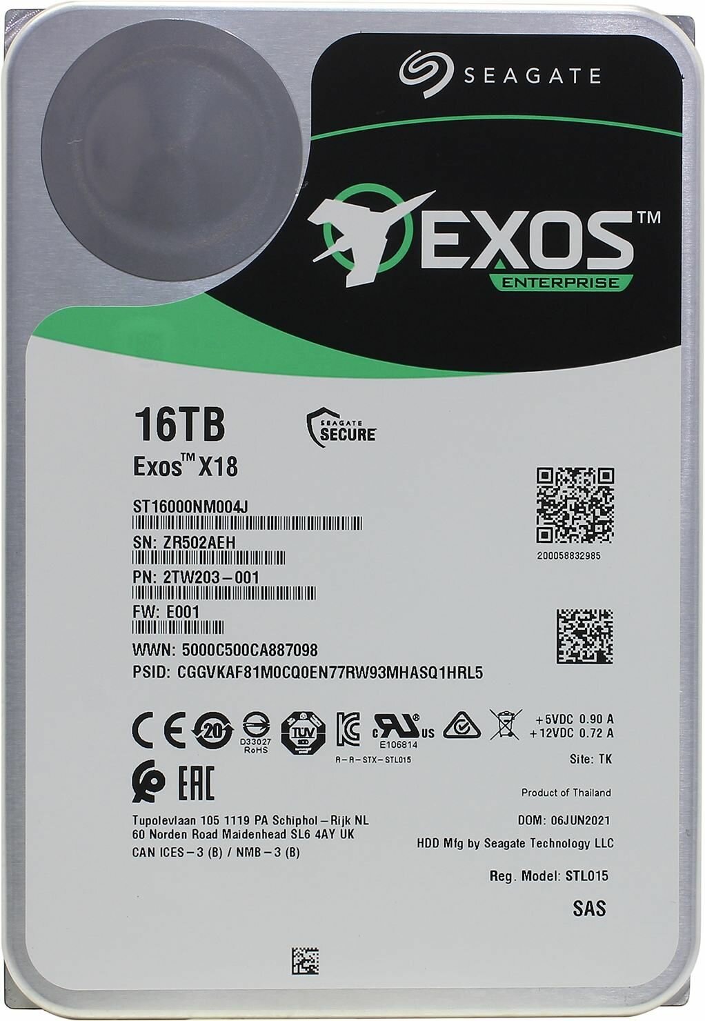 Жёсткий диск Seagate Exos X18 16Tb, SAS 12Gb/s, 7200rpm, 256MB, 512E
