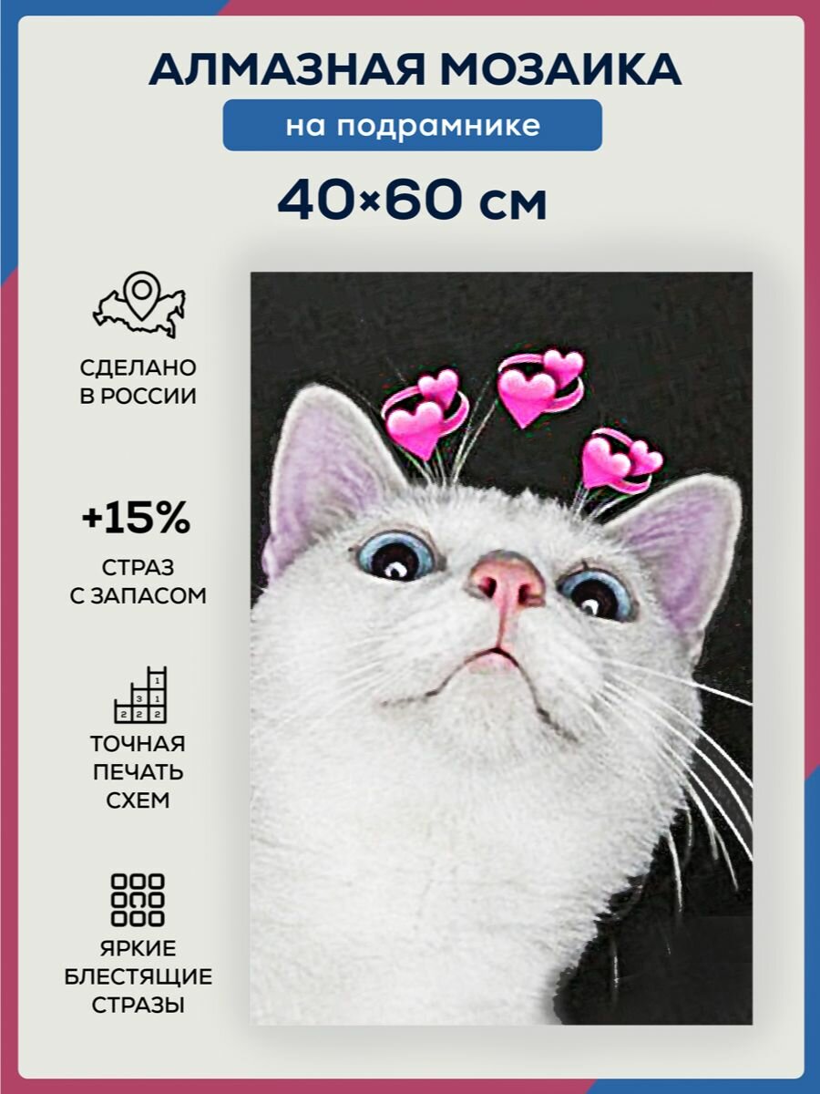 Алмазная мозаика 40x60 Голубоглазый котик на подрамнике