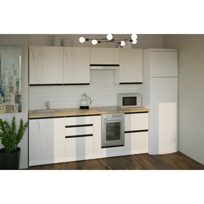 Кухонный гарнитур прямой «Амели компакт», 2200×600×2170 мм, цвет белый/дуб бунратти/дуб грей