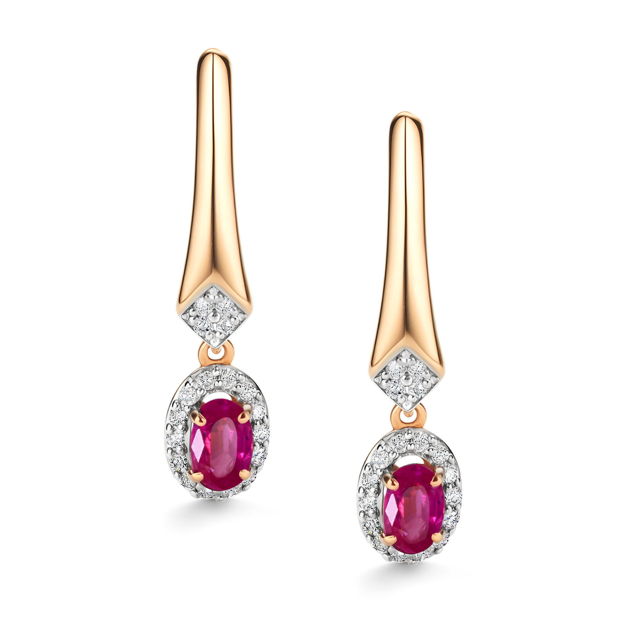 Серьги, красное золото, 585 проба, бриллиант, рубин