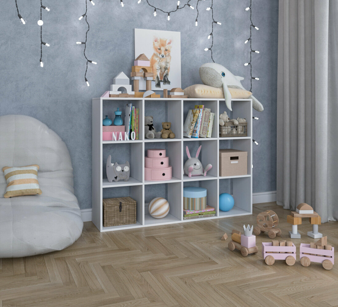 Детский стеллаж для хранения в стиле лофт модель Масика 12 цвет Белый