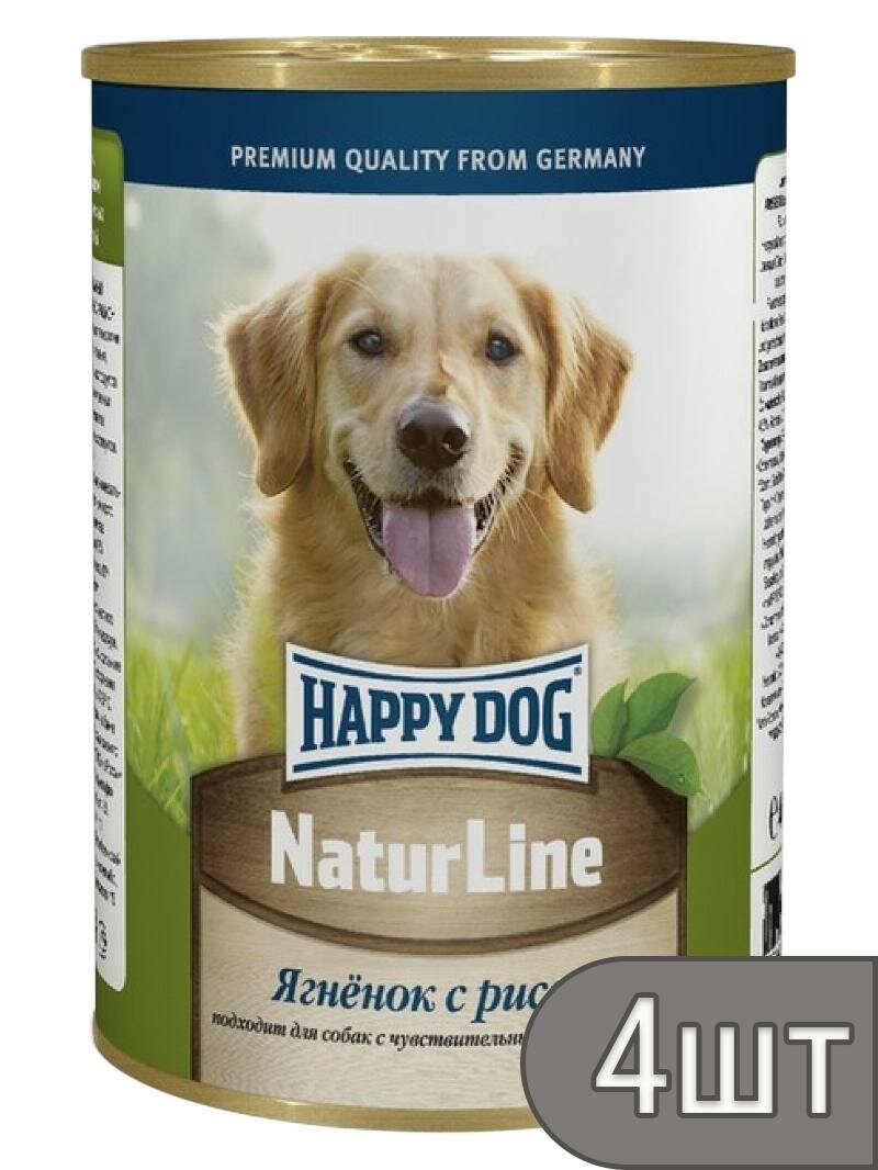 Happy Dog Набор 4 шт Консервы для собак Ягненок с рисом, 970г 3.88 кг