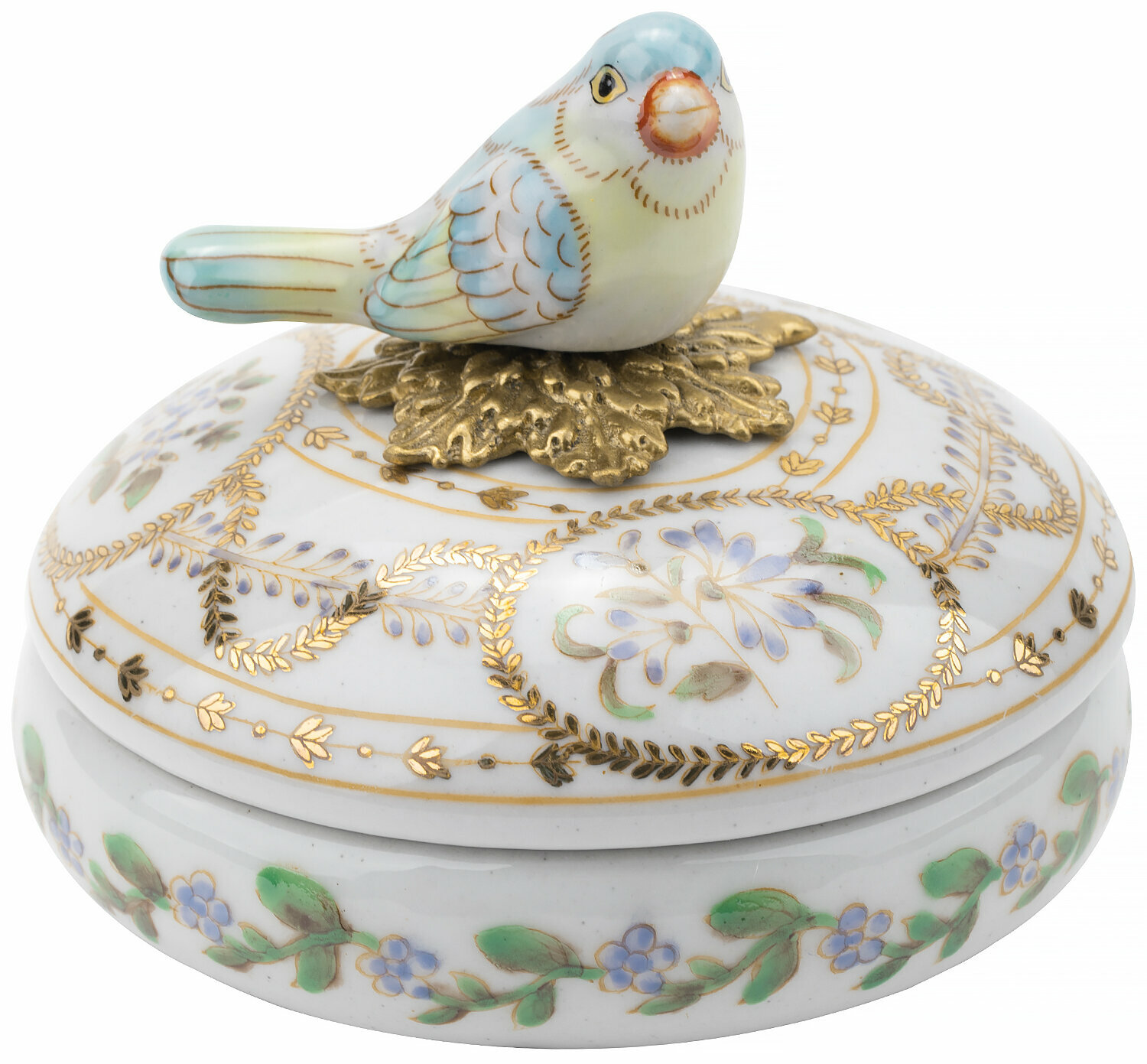 31G1853/B160EC/HX1259 Шкатулка с птичкой 11x11x10см, Фарфор, бронза, Glasar
