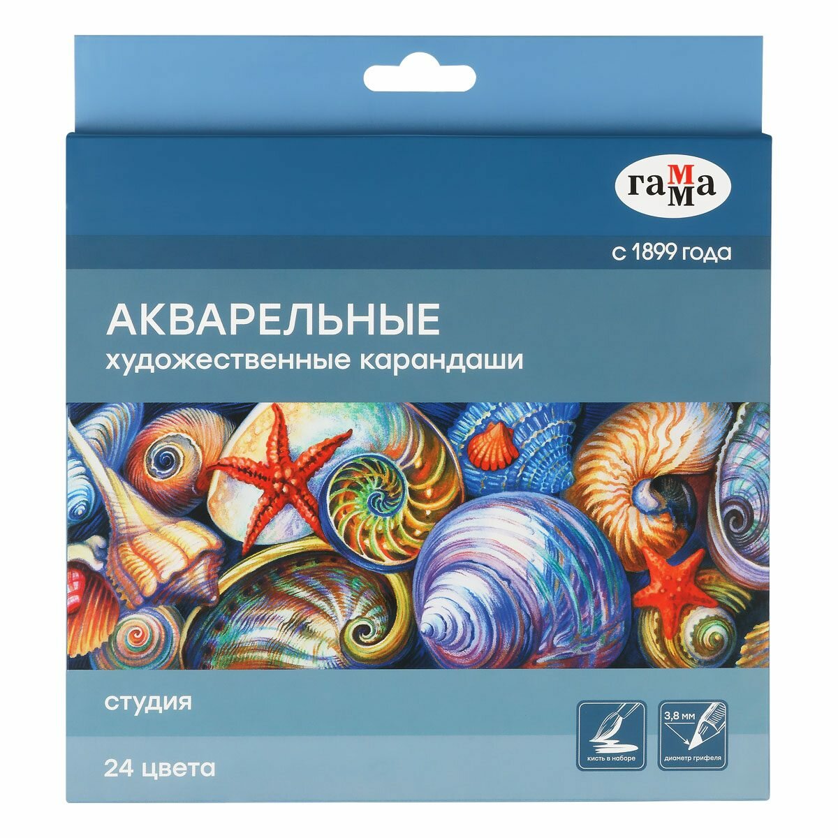 Карандаши акварельные художественные 24 цвета Гамма "Студия" (L=175мм, d=3.8мм, 6гр) картон. упаковка (110822_24), 6 уп.