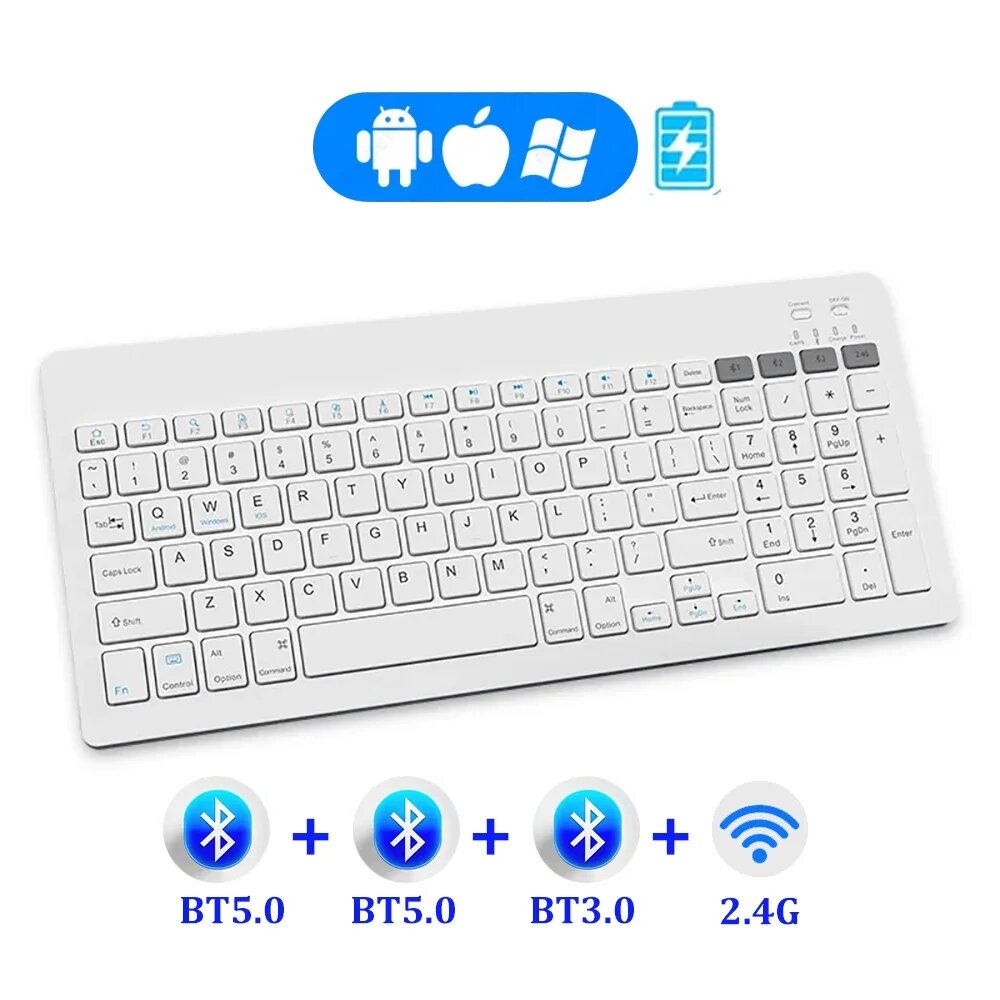 Беспроводная мини-клавиатура 99 клавиш Bluetooth 2.4G Russian and English, White