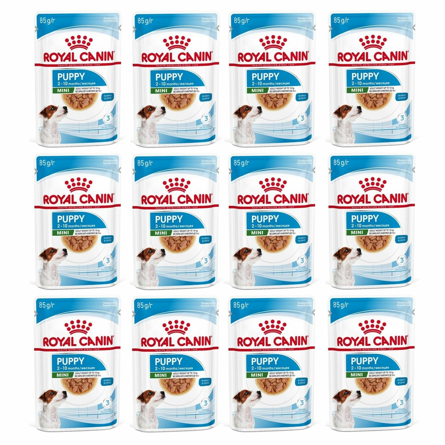 Royal Canin Влажный корм Mini Puppy для щенков мелких пород в возрасте до 10 месяцев, кусочки в соусе, 85 г, 12 шт