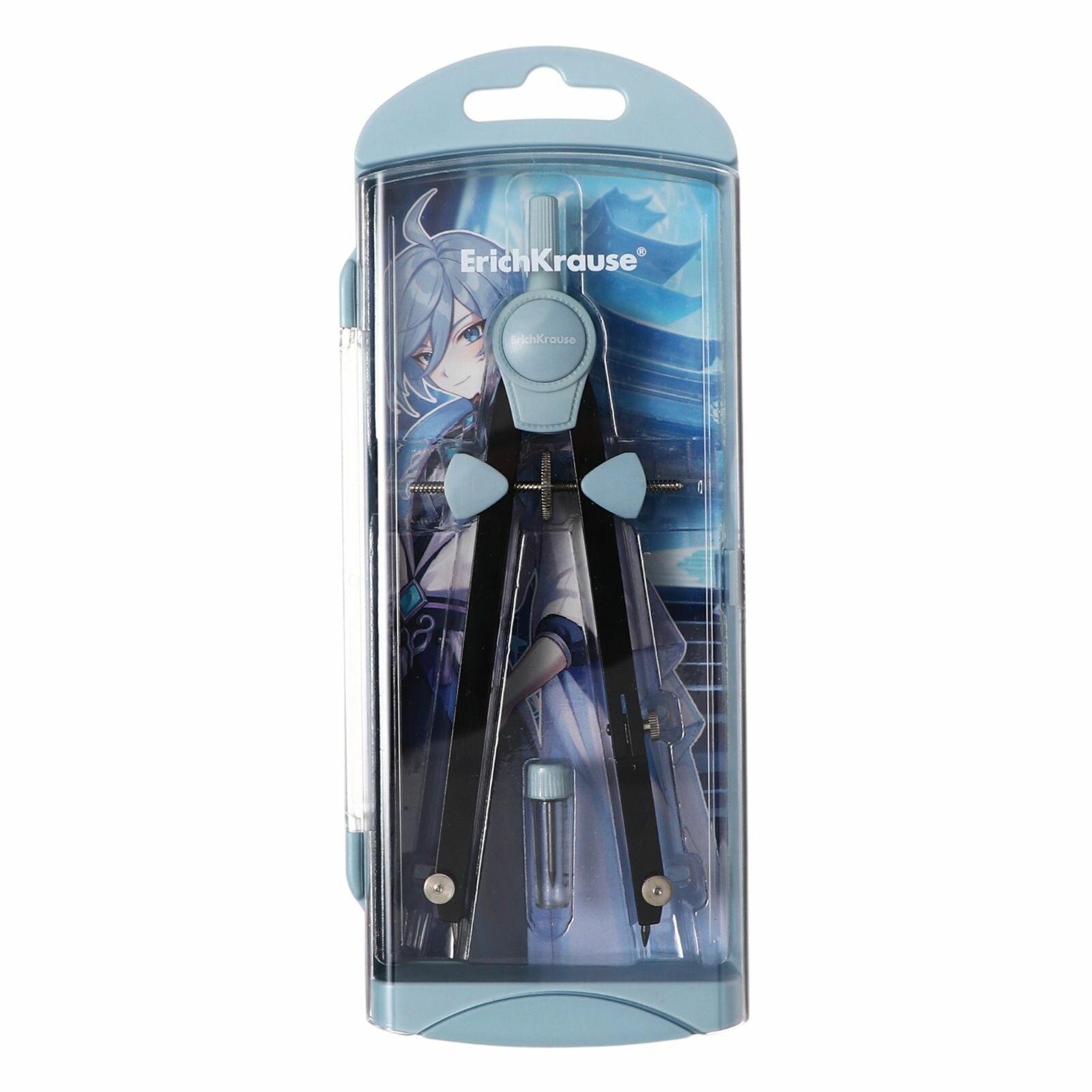 Готовальня Erich Krause Manga, (металлический циркуль и сменный грифель), пенал, голубой