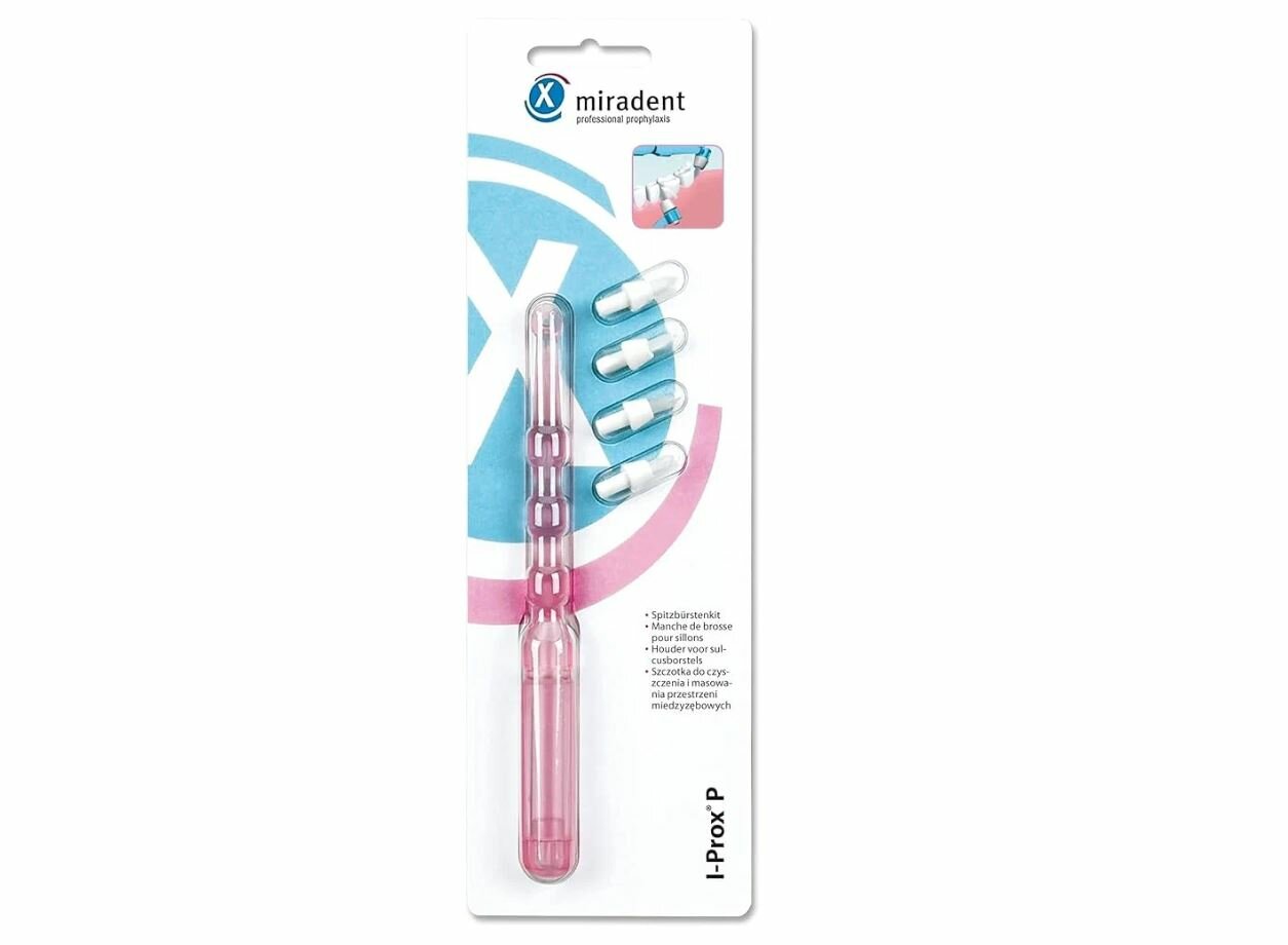 Набор I-Prox P для десневой бороздки, держатель + 4 монопучковых щёточки, розовый