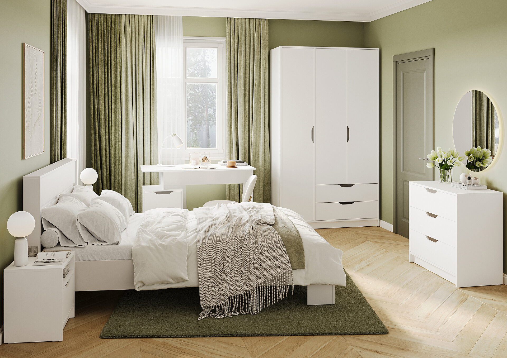 Шкаф для одежды трехстворчатый руна ШК 03 120х210х50 см, цвет белый/белый