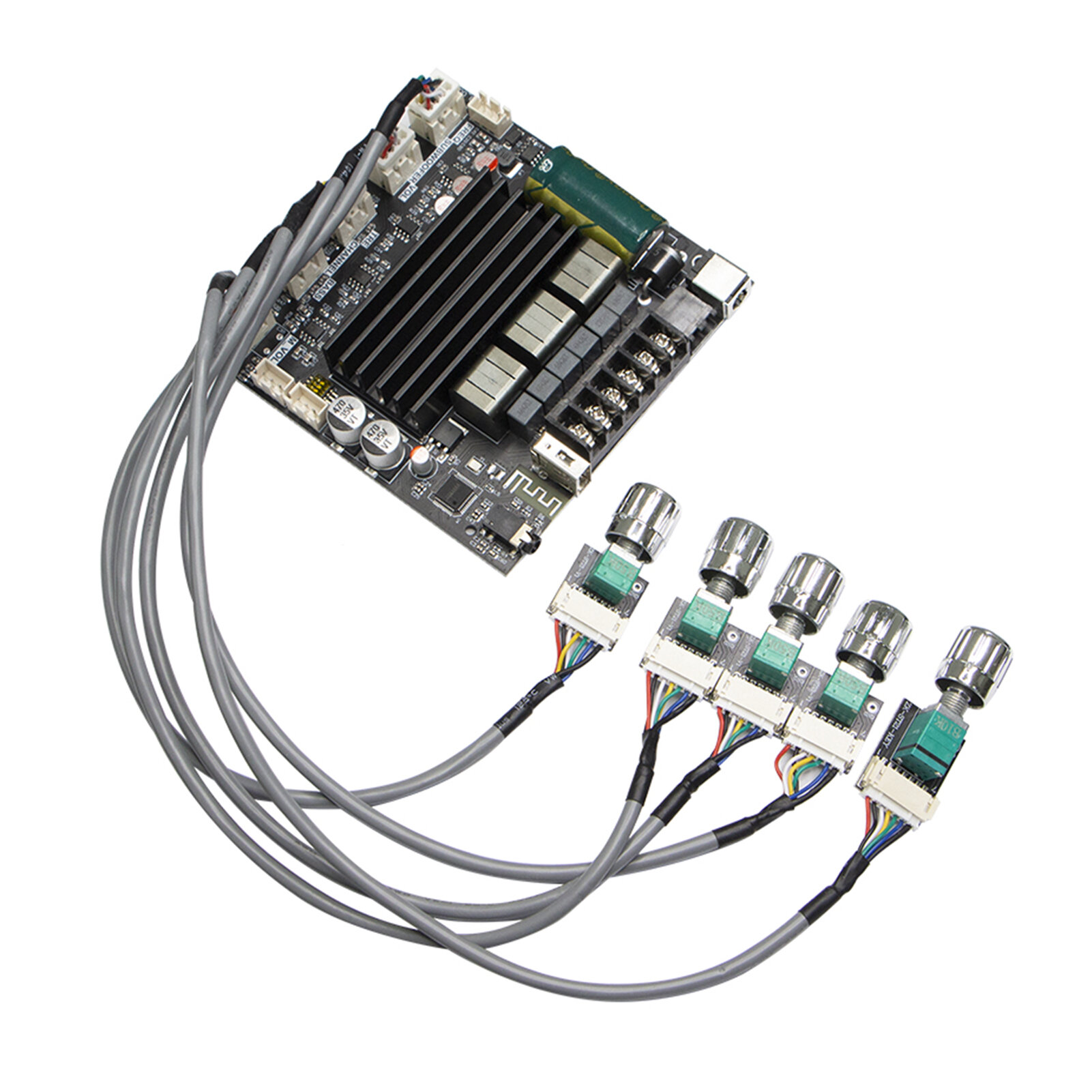 Плата усилителя мощности BT5.1 чип TPA3221 с сабвуфером 2.1 канал 100W×2+200W, модуль аудиоусилителя, входы BT AUX USB звуковой кард, защита от низкого напряжения обратной полярности перегрева перетоков короткого замыкания, 3-8 Ом (каналы) 2-8 Ом