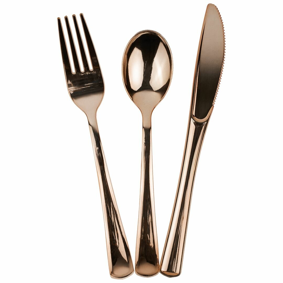 Одноразовые столовые приборы Волна веселья вилки, ложки, ножи: 3х6 шт, 17-18 см, цвет розовое золото металлик, 18 шт