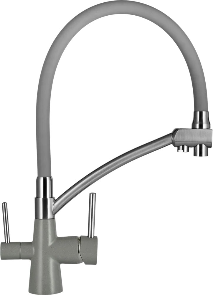 Смеситель для кухни Wisent W4855-29-9 с гибким изливом, с краном для питьевой воды, с поворотным изливом, серый, матовый, однорычажный, латунный, с керамическим картриджем