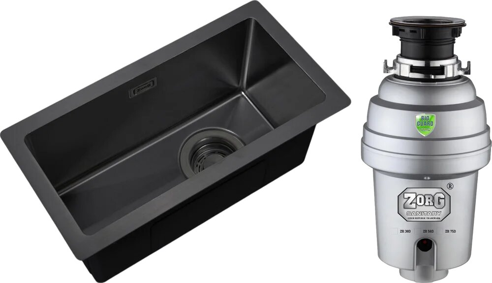 Комплект Мойка Zorg Light ZL R 230440 GRAFIT 23x44, grafit, нержавеющая сталь / Измельчитель Inox D ZR-56 D электрический, нержавеющая сталь