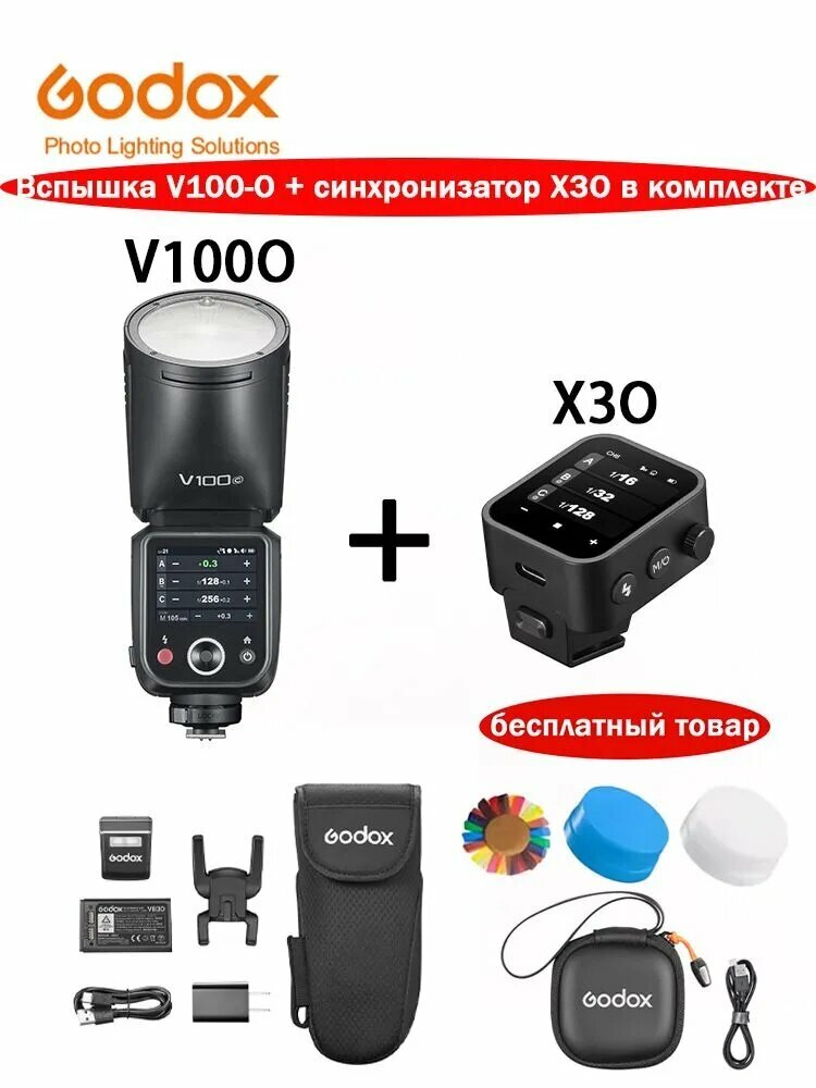 Вспышка Godox V100, TTL, круглая головка, Li-ion аккумулятор, беспроводной, для Olympus, Panasonic