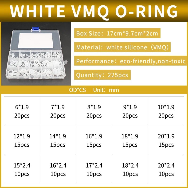 Комплект уплотнительных колец VMQ O-Ring, 225шт, 13-VW-BW225M