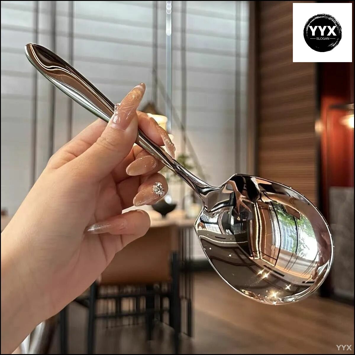 Ложка для салата，Большая толстая ложка для еды из нержавеющей стали，4pcs