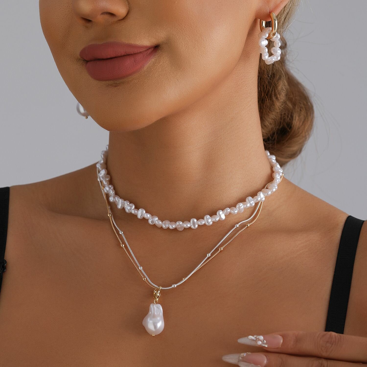 Чокер, жемчуг барочный, жемчуг имитация