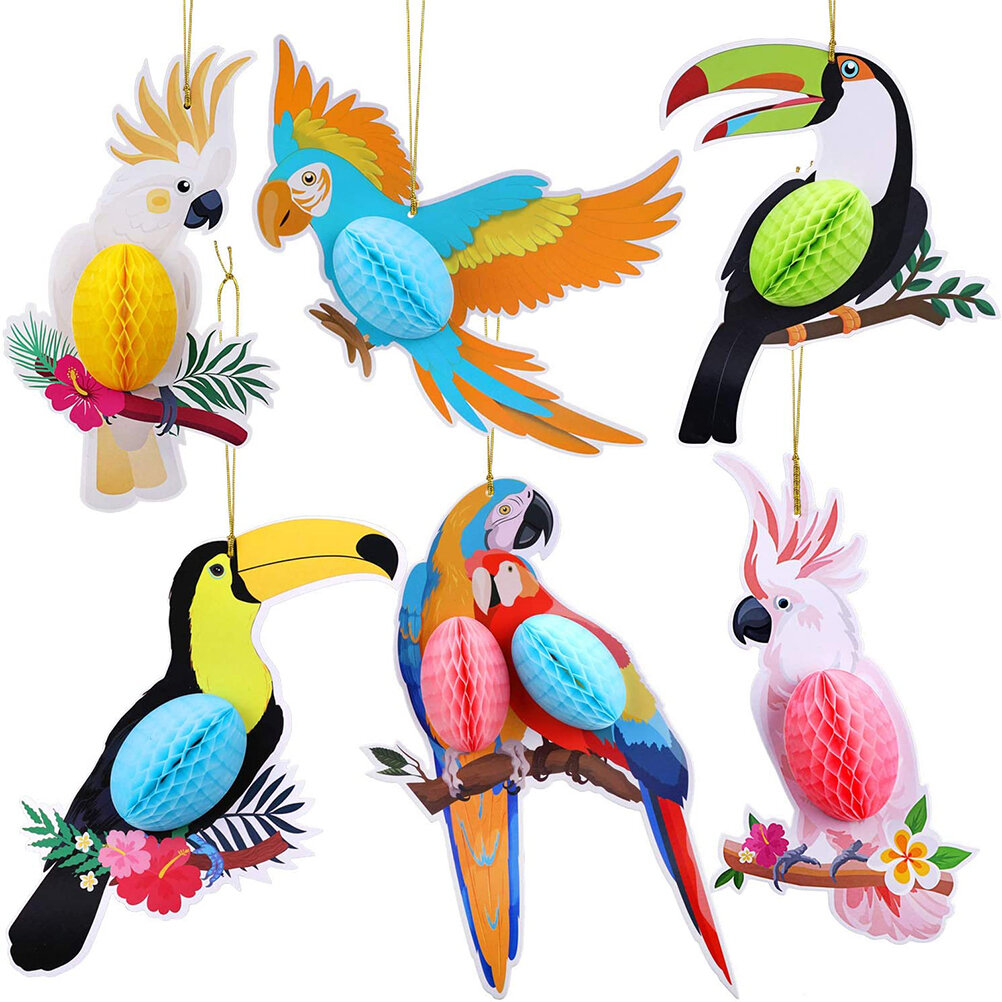 6pcs/set Paper Hanging Parrot Decoration Tropical Party Summer Garden Birthday Wedding Decor