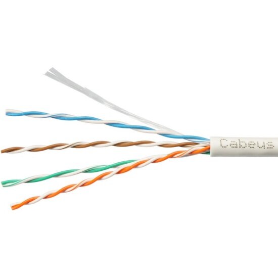 Кабель витая пара Cabeus U/UTP UTP-4P-Cat.5e-SOLID-GY-50, кат. 5e, 4 пары (24 AWG), одножильный, PVC 50м. серый