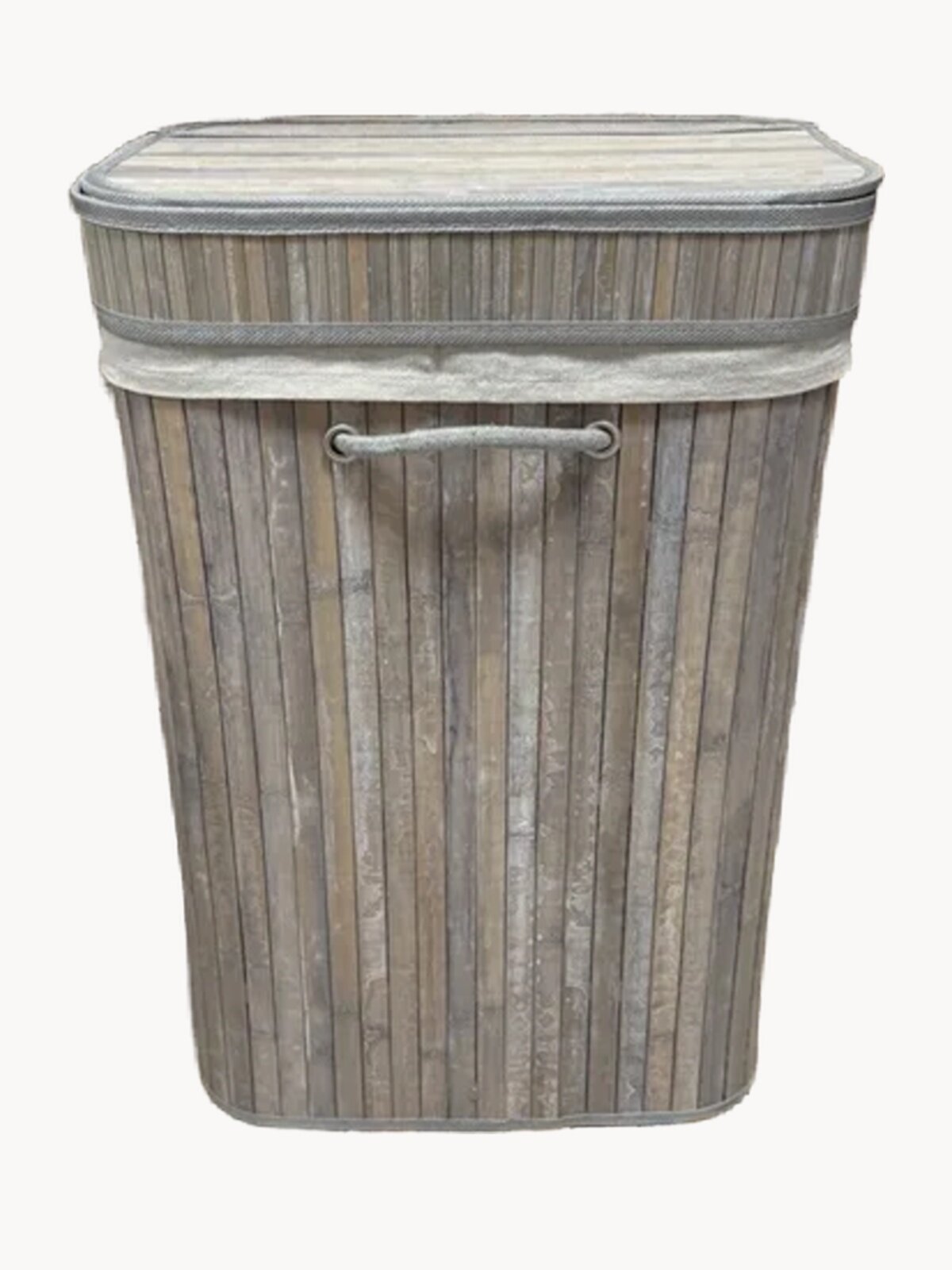 Корзина для белья WELHOME в ванную, с крышкой, складная, 72 литра, бамбуковая, серая