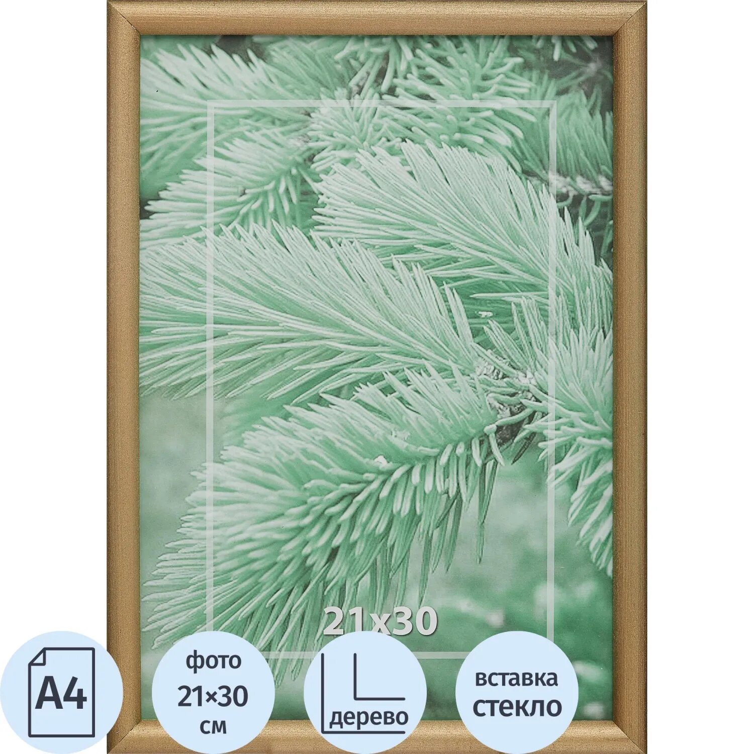 Рамка 21х30см деревянная, профиль №4, цвет 'золото