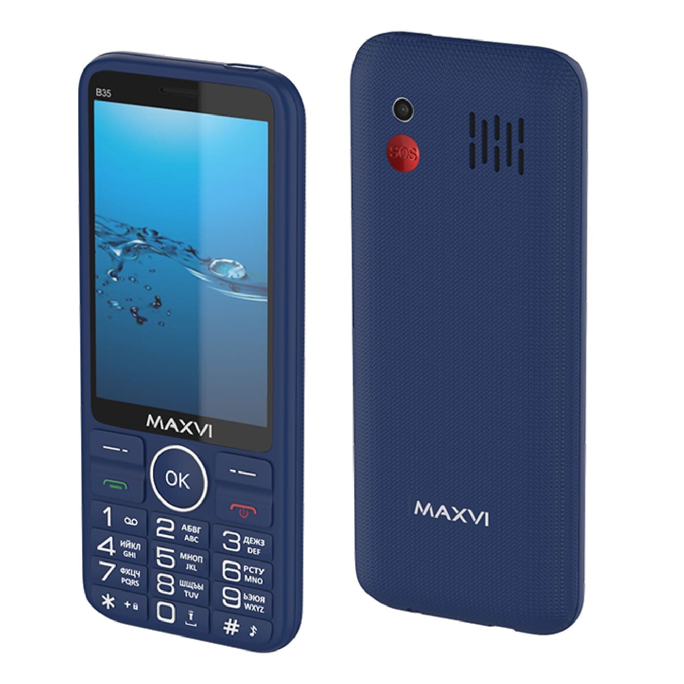 Мобильный телефон MAXVI B35 Blue, экран 3,5", 32 ГБ памяти, Bluetooth 2.1