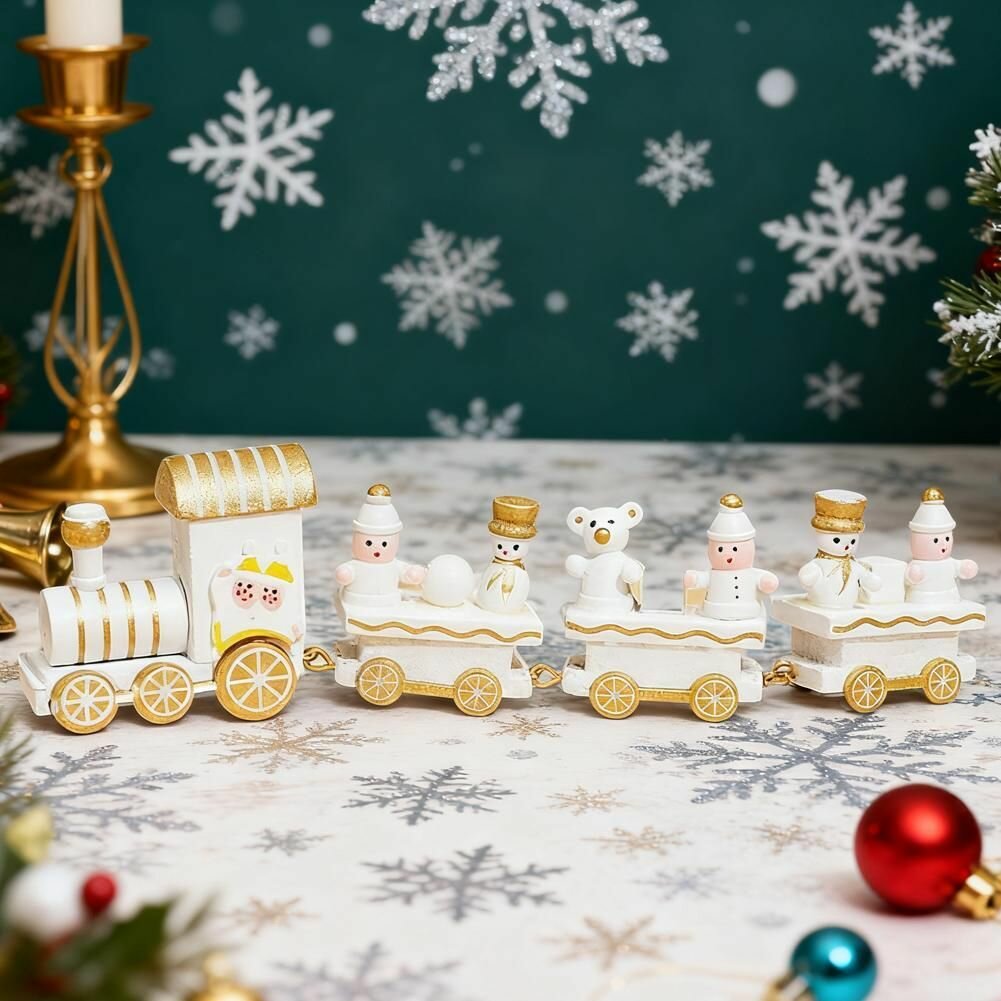 Новогодний поезд деревянный 19,5 см Selecta Christmas, набор из 4 шт