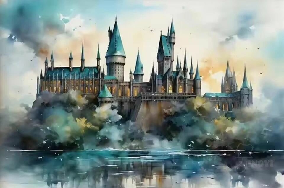 Алмазная картина "Замок Хогвартс из Гарри Поттера" алмазная огранка 40х50 см,40X50CM, белый