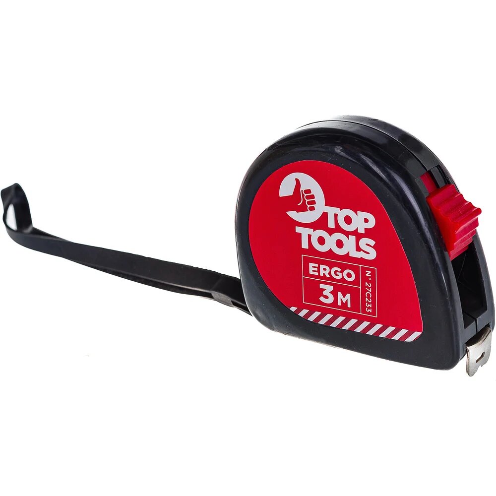 Рулетка Top Tools стальная лента 3 м × 12.5 мм 27C233 с пластмассовым корпусом, клипсой для ремня и метрической шкалой — фото 1