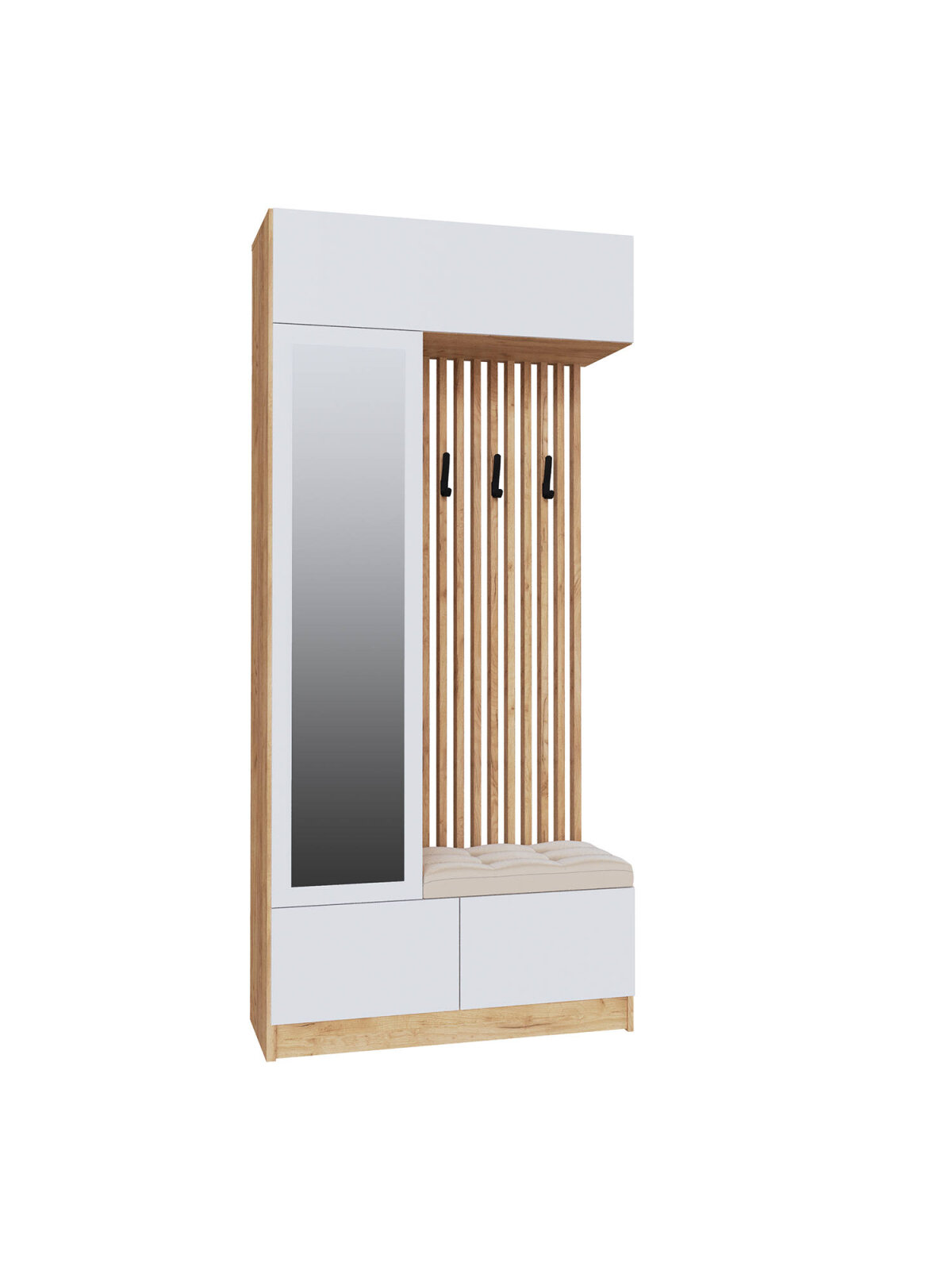 Прихожая "Руэлла" центральная секция белый +дуб крафт Huge Mebel. Ширина 1000 Высота 2200. Прихожие