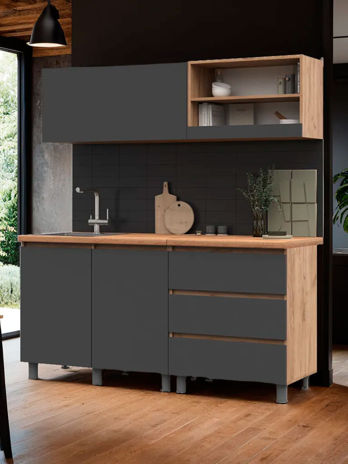 Кухня 1.7 метра "Хелен" серый+вотан Huge Mebel. Ширина 1700. Готовые кухни