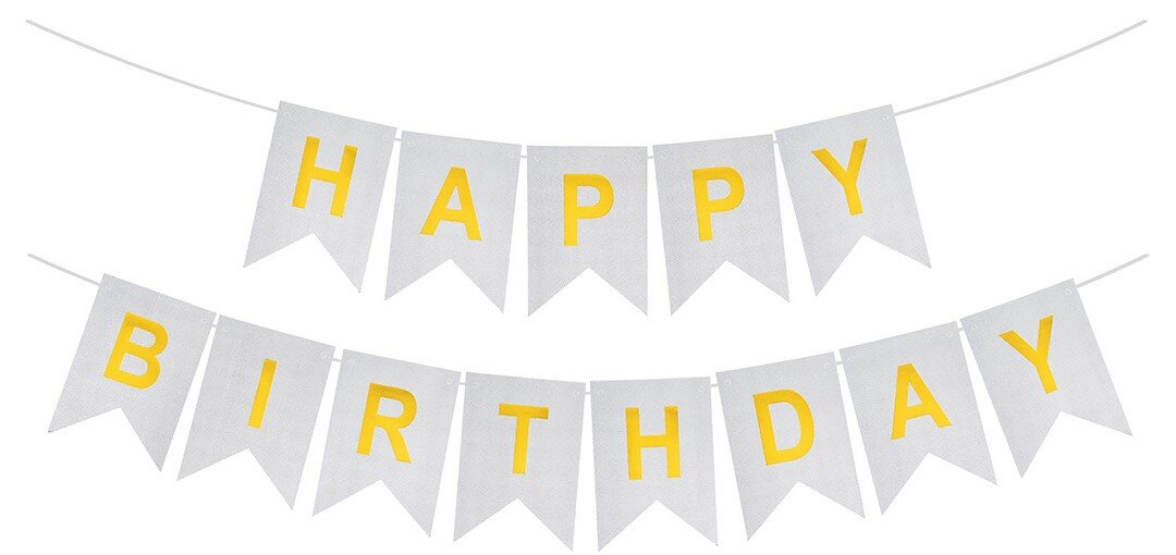 Гирлянда-растяжка Флажки, Happy Birthday (фактура точки), Серебро, Золото, металлик, 500 см, 16*12 см, 1 шт
