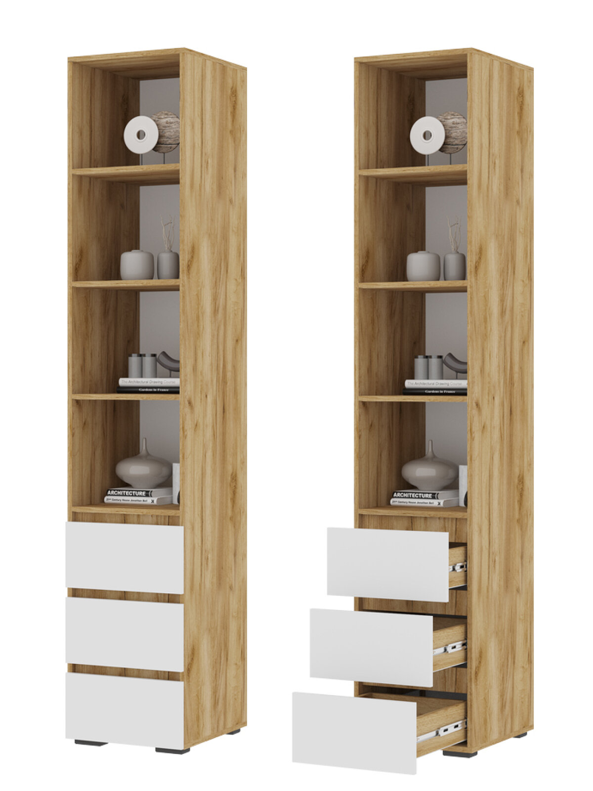 Пенал открытый "Хелен ПН 02" крафт Huge Mebel. Ширина 400 Высота 2100. Пеналы