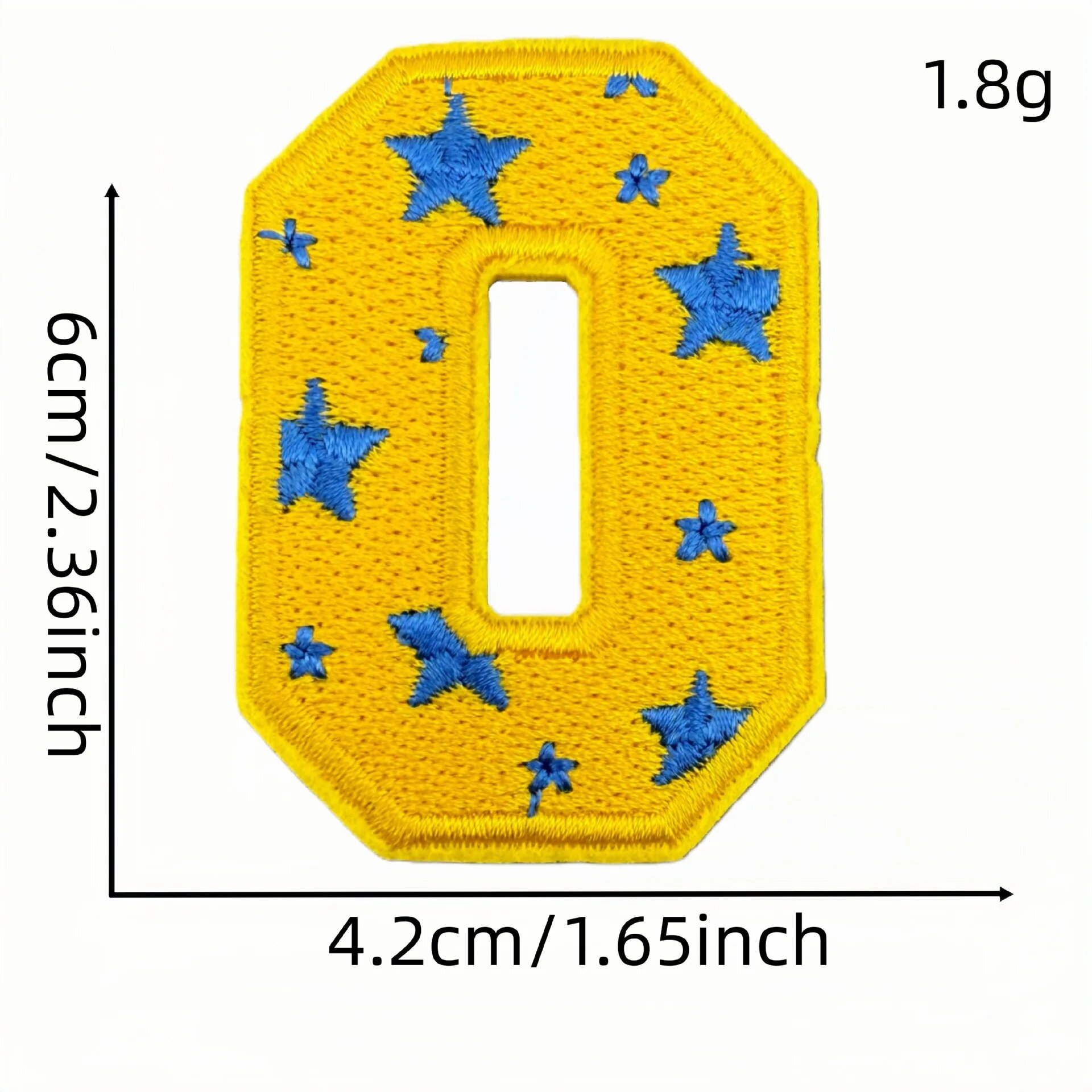 Нашивка цифра 0, желтая, 4.2x6см, 1.8г