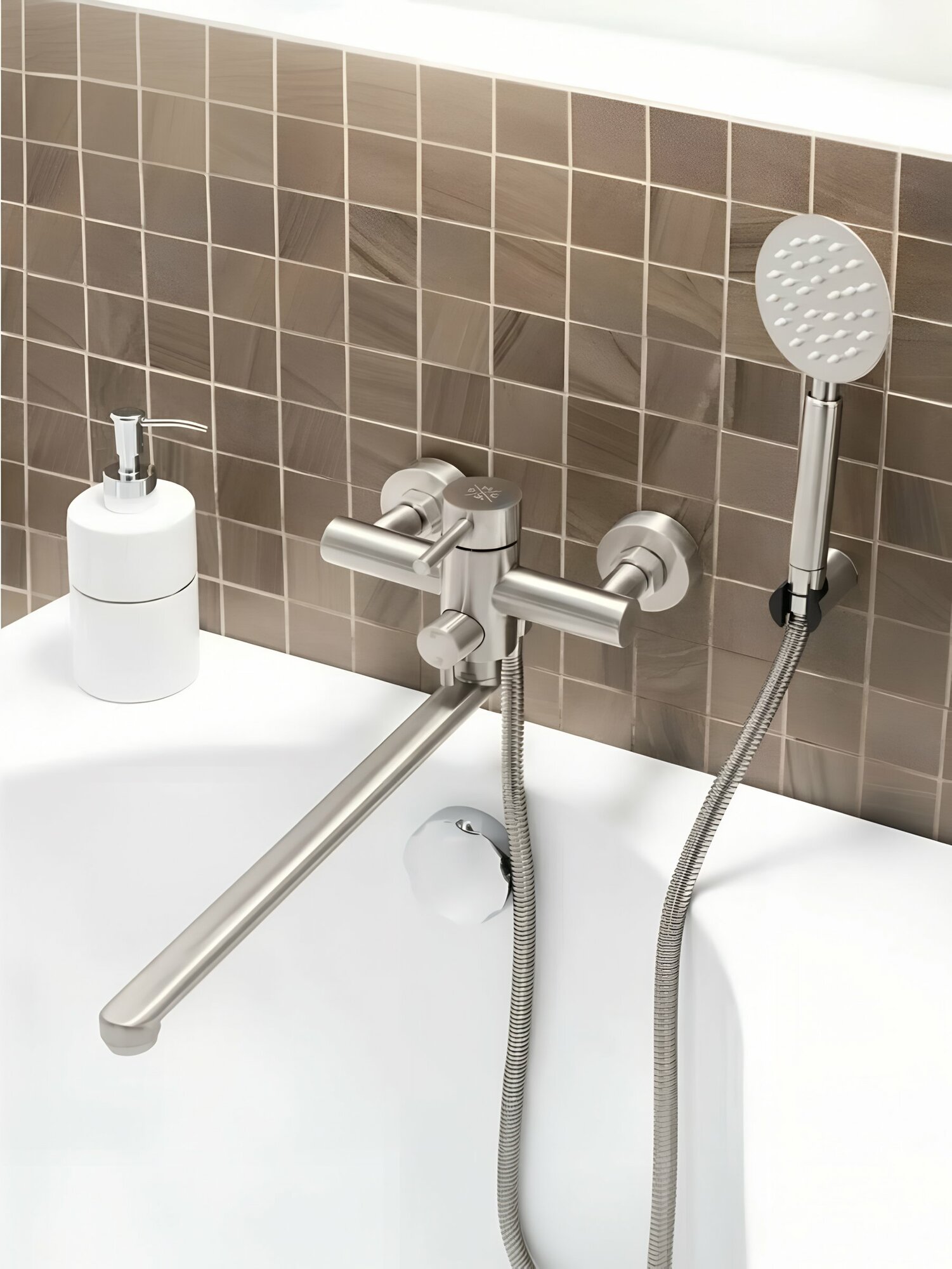 Смеситель для ванны, РМС, с картриджем, нержавеющая сталь, SUS124-006EP