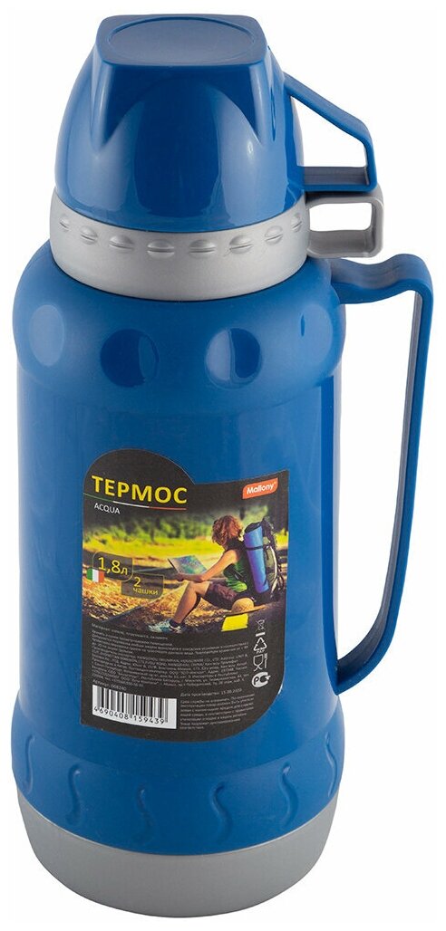 Термос Mallony "Acqua" 1,8 л, колба стекло, корпус пластик