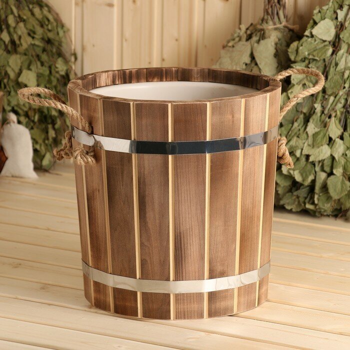 Ведро-запарник для бани и сауны Добропаровъ Добрыня, липа, пластиковая вставка, 10 л