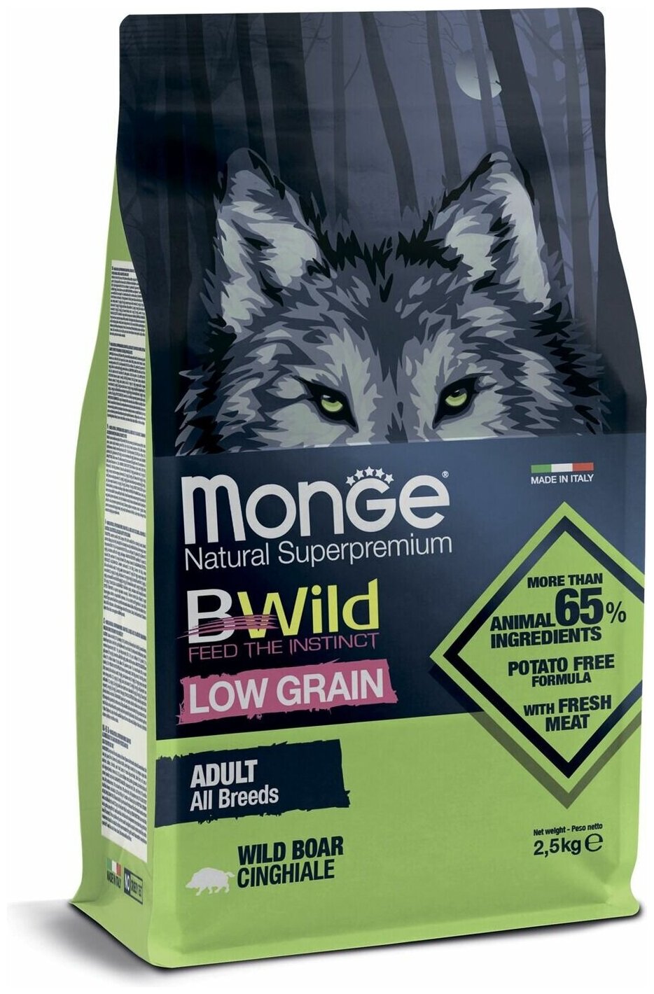 Сухой корм для собак всех пород Monge Bwild, низкозерновой из мяса дикого кабан, 2,5 кг