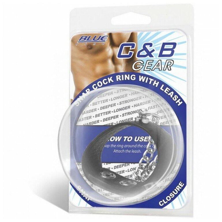 Кольцо на пенис из экокожи BlueLine Snap Cock Ring With 12 Leash с поводком из металла