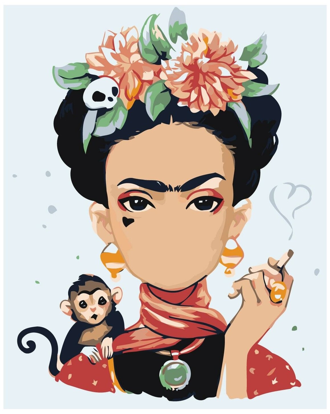 Фрида Кало с обезьянкой Раскраска картина по номерам на холсте